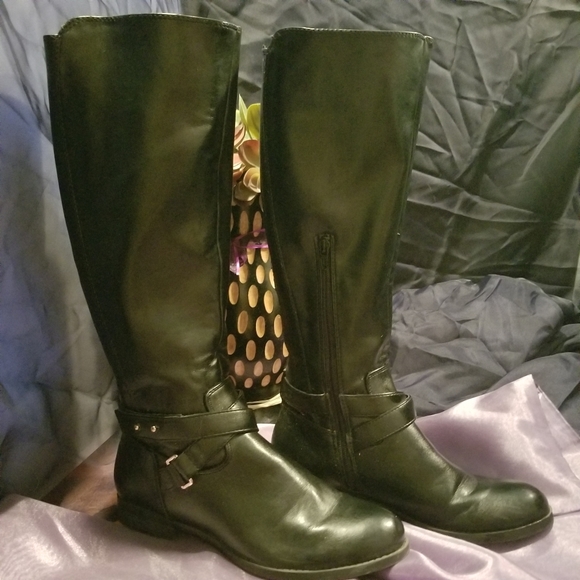 Merona | Shoes | Merona Black Faux Leather Riding Boots Size 8 | Poshmark